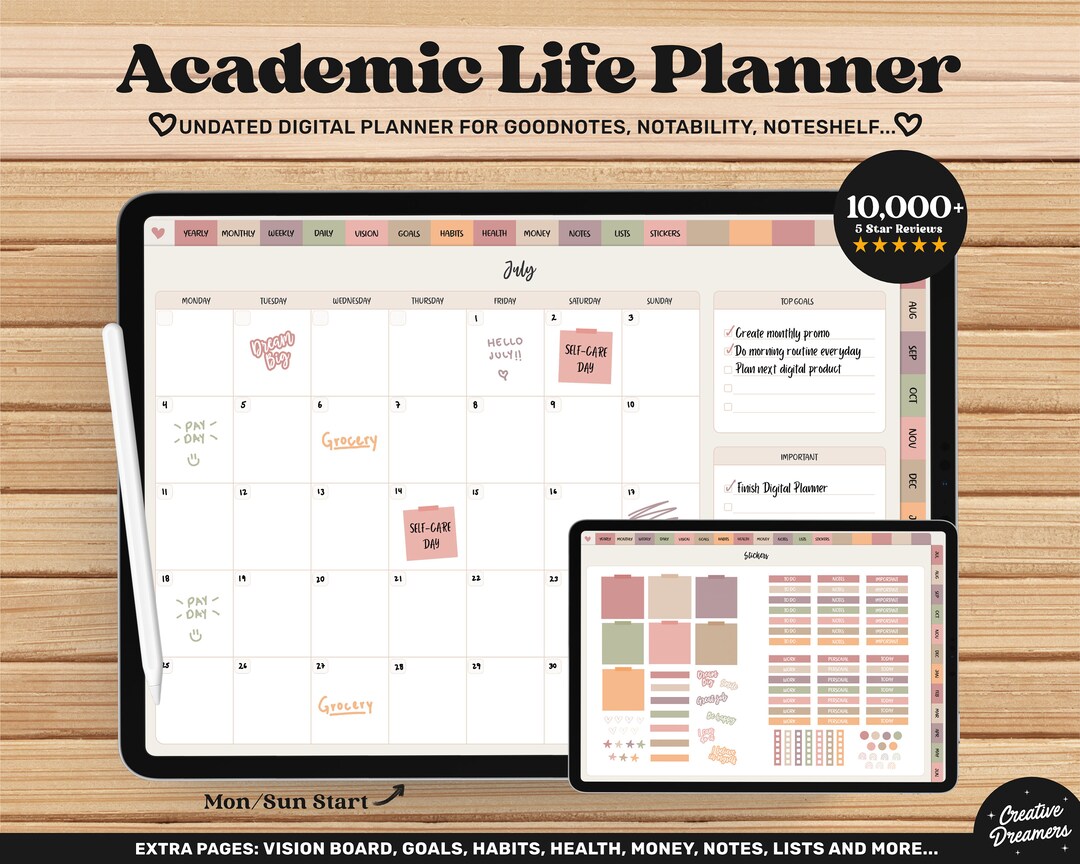 Academic Planner 2025 2026 Digital Calendar, Weekly Planner, Undated ...