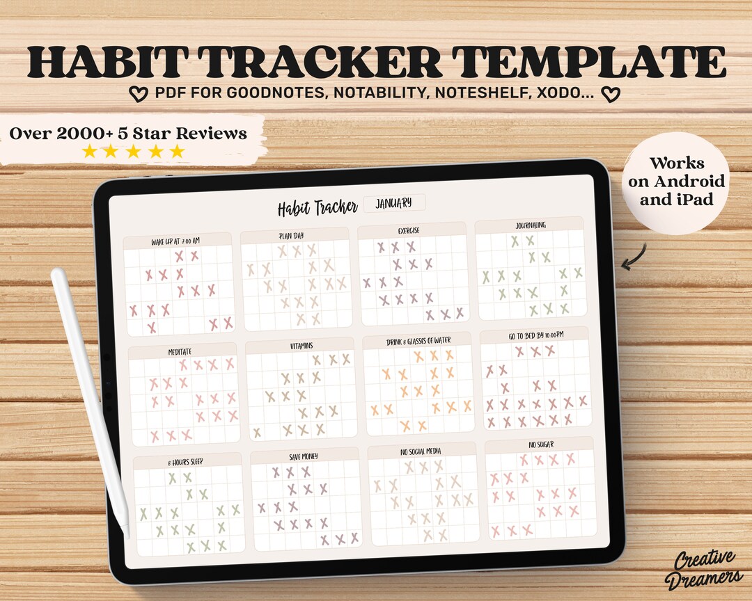 Digital Habit Tracker, Monthly Goodnotes Template, iPad Planner ...