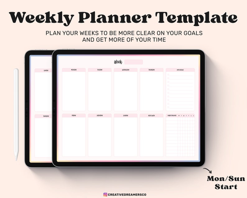 Weekly Planner Goodnotes Template, Undated Digital Planner Pdf, Digital ...