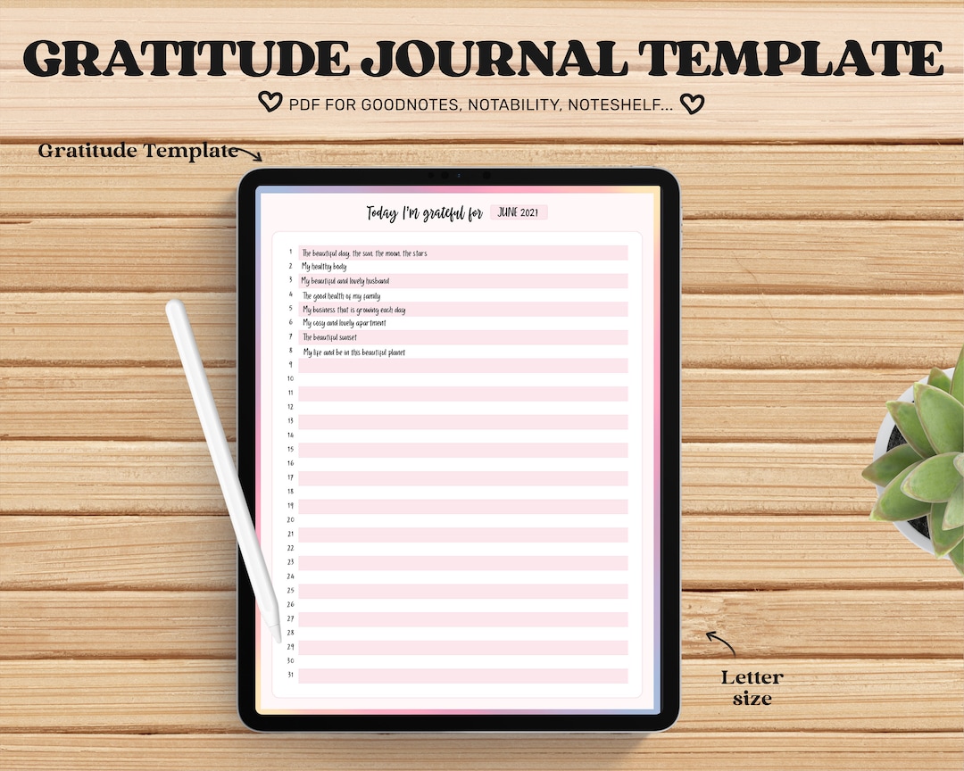 Digital Gratitude Journal Goodnotes Template, Undated Digital Planner ...
