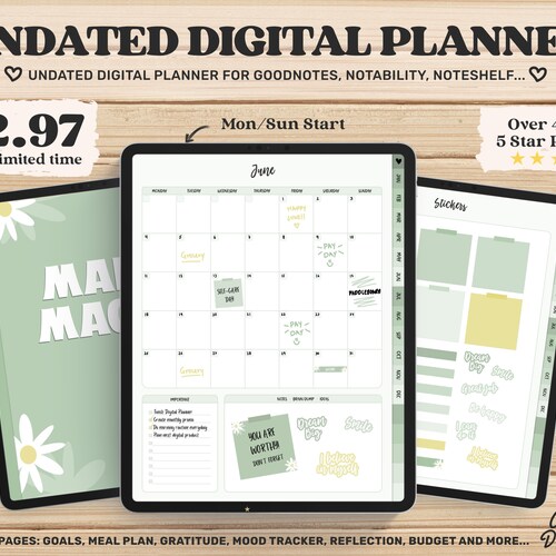 Undated Goodnotes Planner Monthly Digital Planner Goodnotes - Etsy