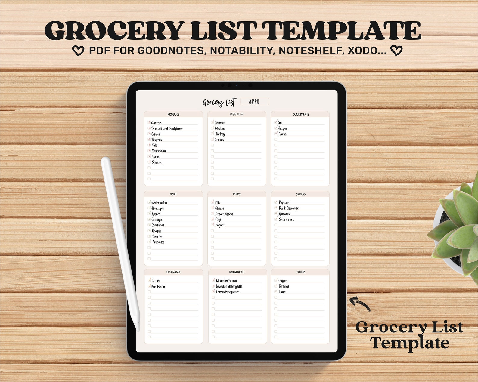 Grocery List Goodnotes Template, Digital Planner, iPad Planner, Digital ...