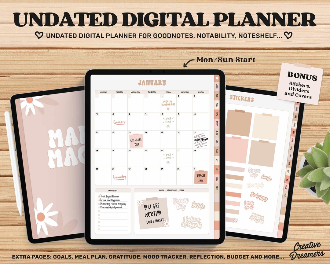 Boho Undated Goodnotes Planner, Weekly Digital Planner, Monthly Planner ...