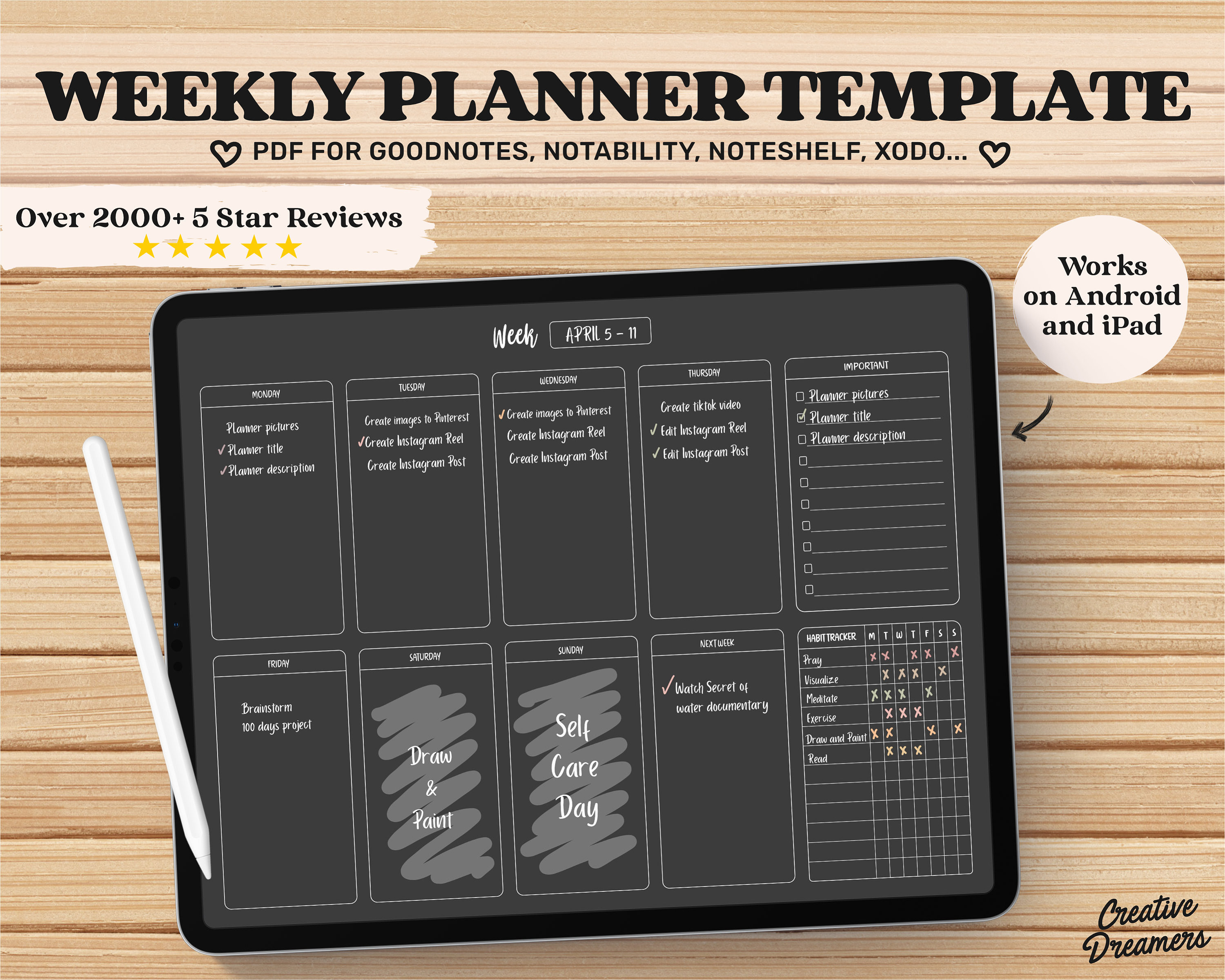 Goodnotes Weekly Planner Undated Digital Planner Notability - Etsy