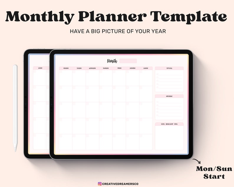 Monthly Planner Goodnotes Template Undated Monthly Planner - Etsy