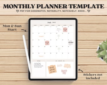 Monthly Planner Goodnotes Template, Undated Monthly Planner, Monthly ...