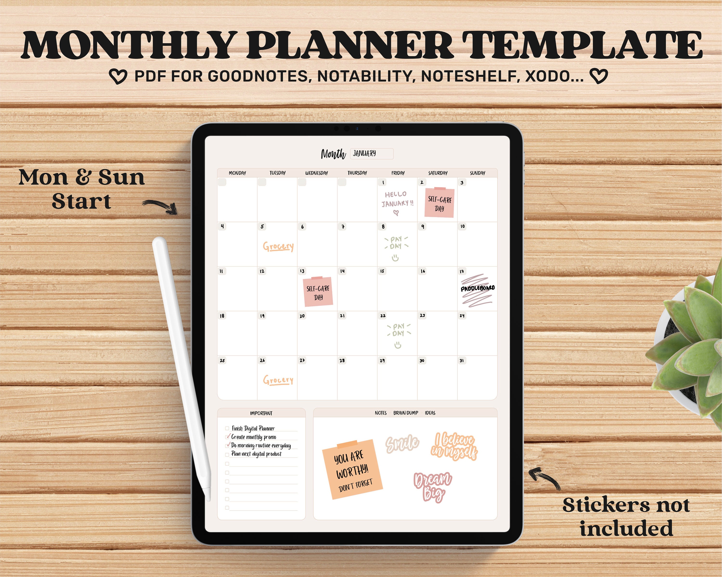 Monthly Planner Goodnotes Template Undated Monthly Planner - Etsy