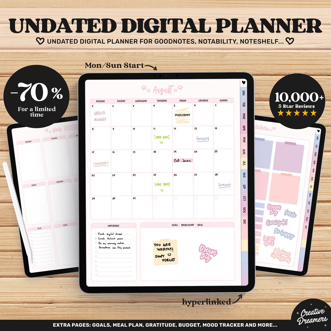 Monthly Planner Goodnotes Template, Undated Monthly Planner, Monthly ...