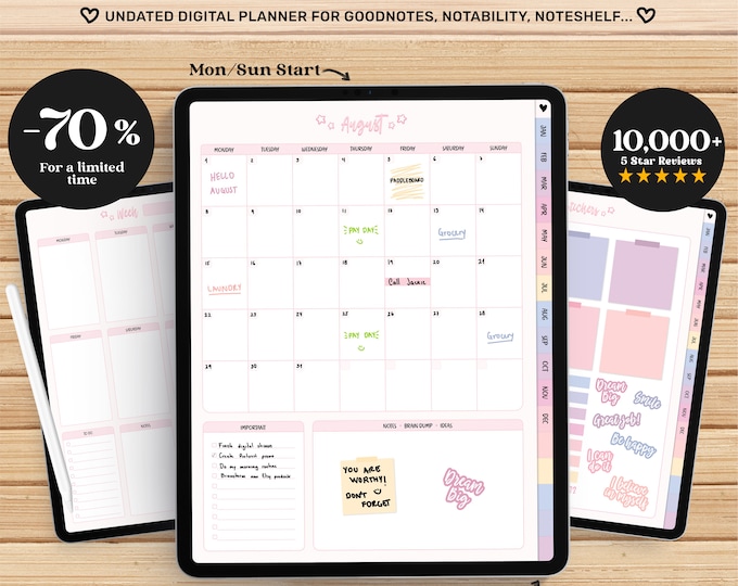 Digital Calendar, Monthly Planner Goodnotes Template, Undated iPad ...