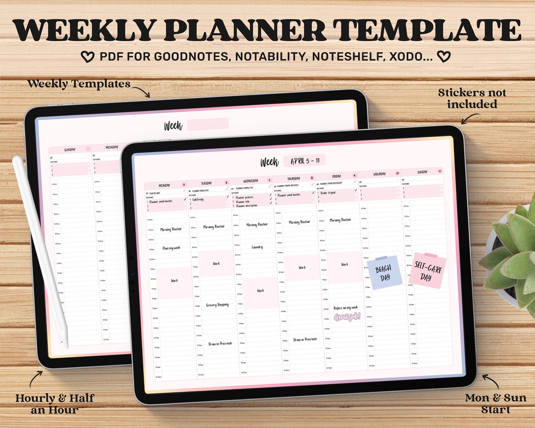 Weekly Planner Goodnotes Template, Undated, Digital Planner Pdf, Cute ...