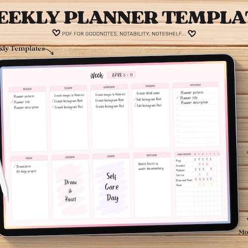 Weekly Planner Goodnotes Template Undated Digital Planner - Etsy