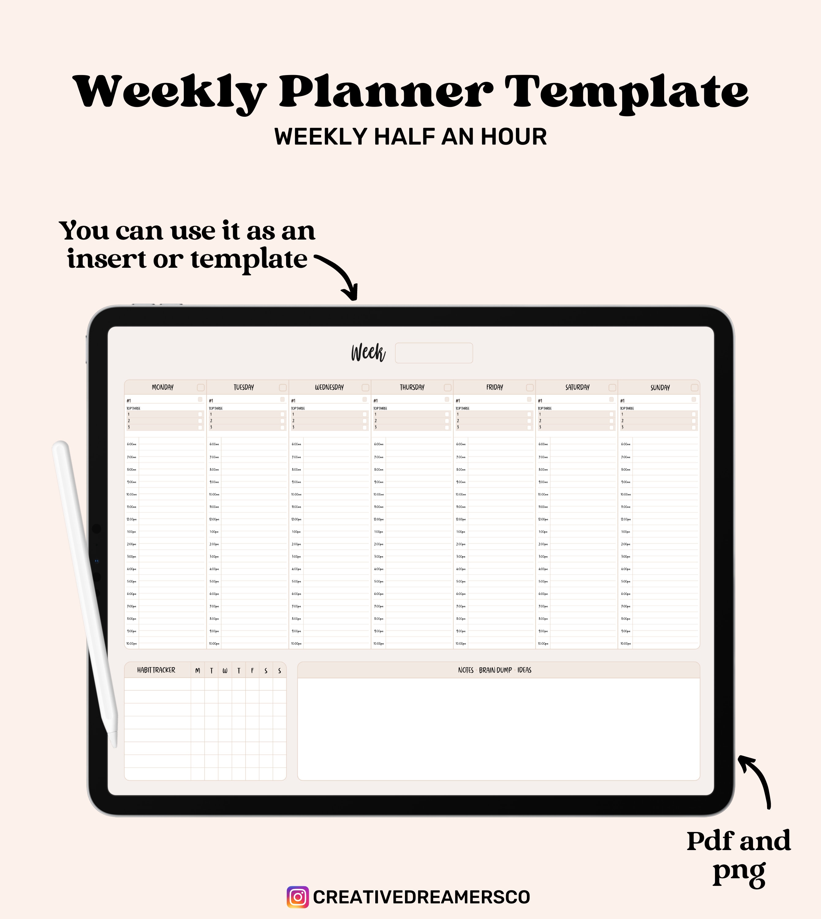 Weekly Planner Goodnotes Template Hourly Planner Undated - Etsy