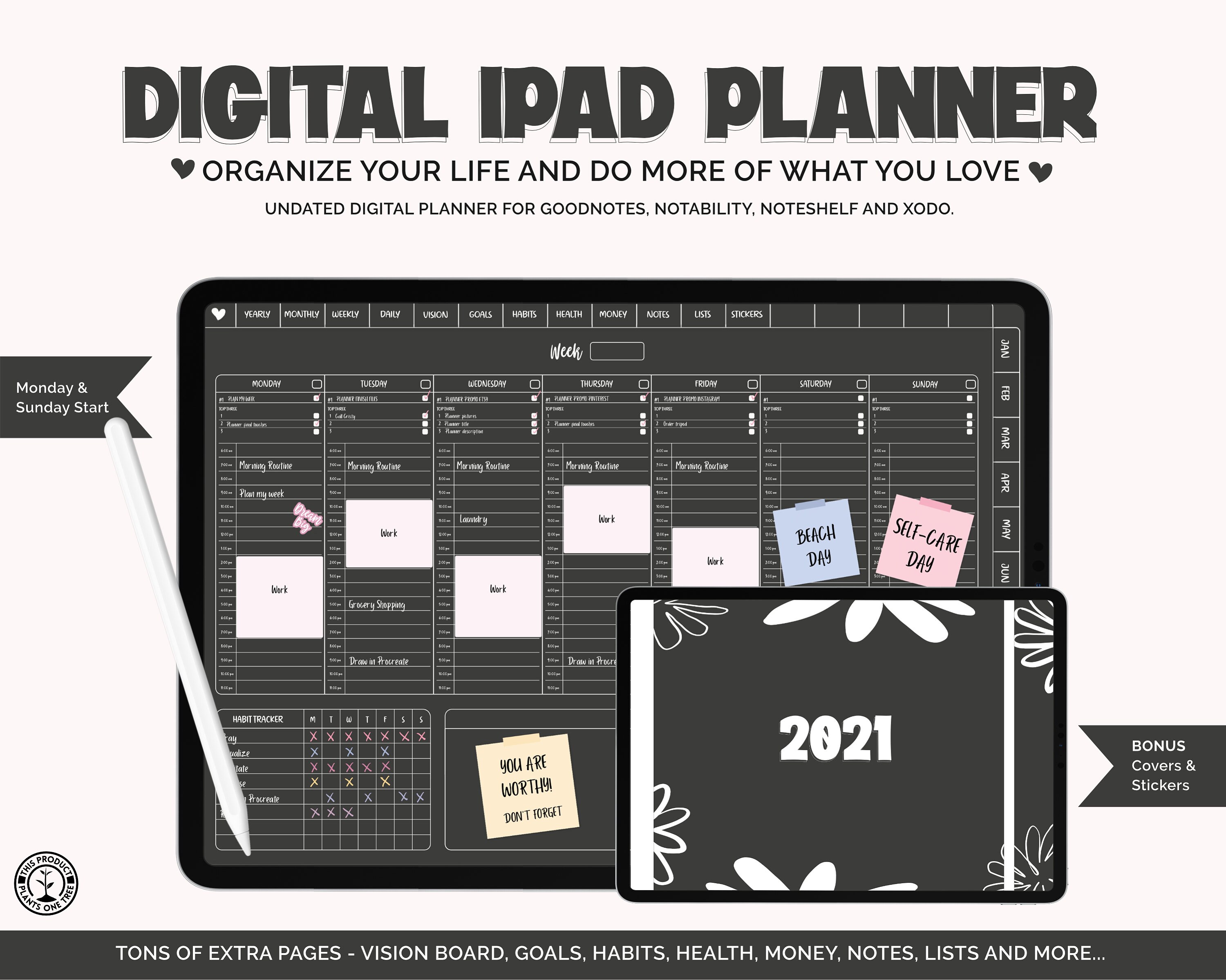 Digital Planner iPad Goodnotes Planner Undated Digital | Etsy