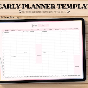 Yearly Planner Goodnotes Template, Undated Planner, Year at a Glance ...