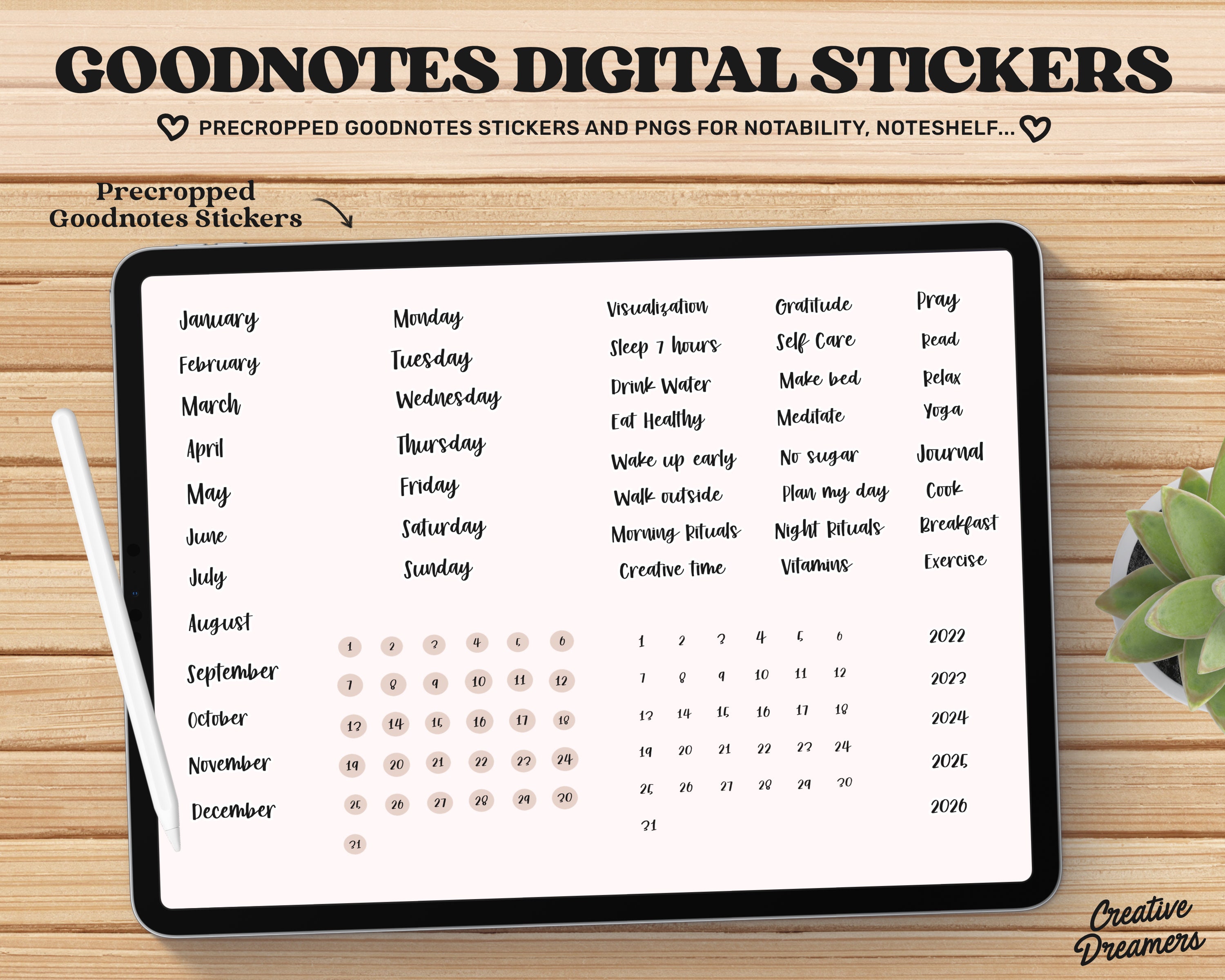 Goodnotes Digital Stickers Days of the Week Digital Planner - Etsy
