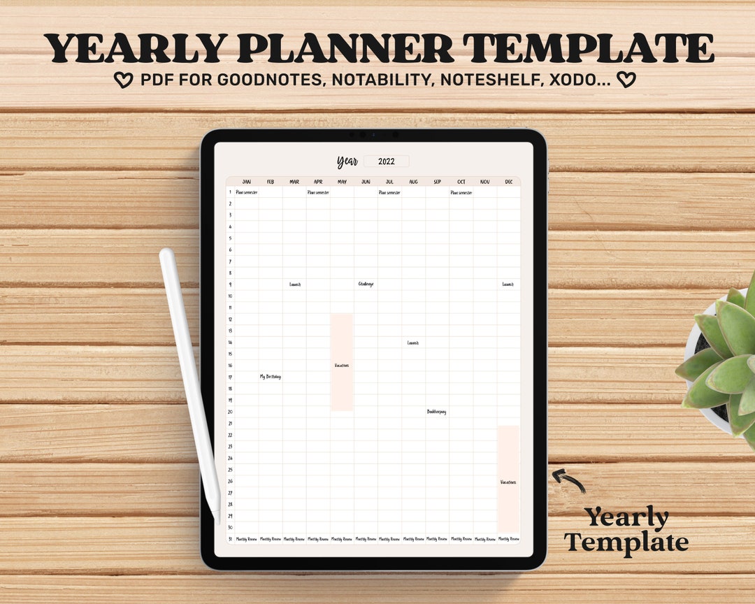 Yearly Planner Goodnotes Template, Undated Yearly Planner, Yearly ...
