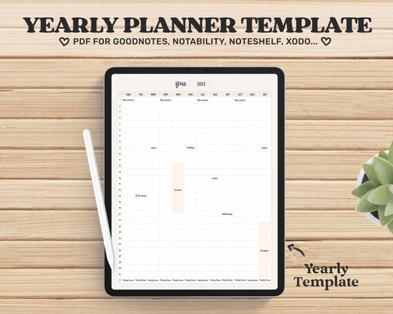 Yearly Planner Goodnotes Template Undated Yearly Planner | Etsy