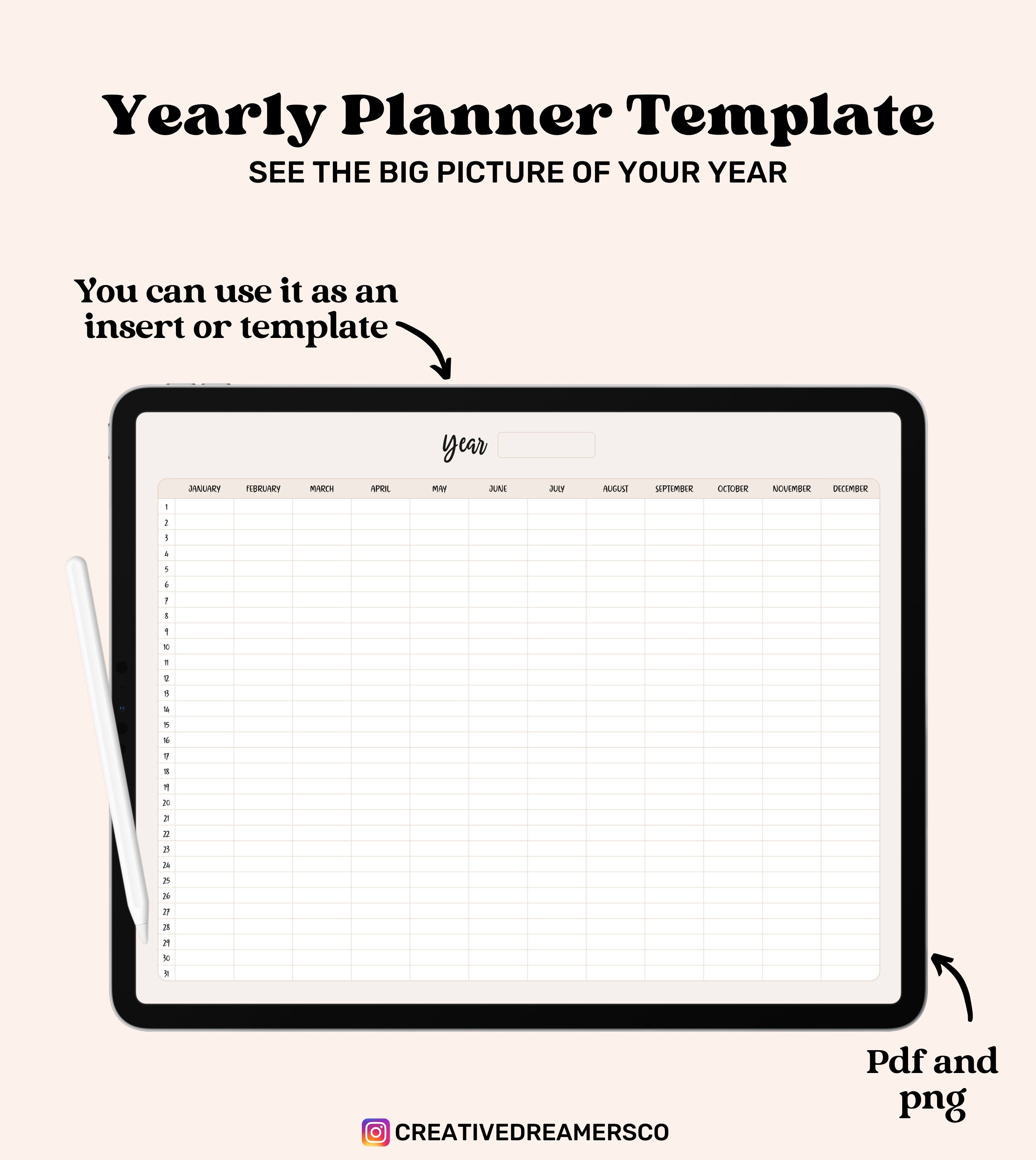Goodnotes Template Yearly Digital Calendar Undated Digital - Etsy