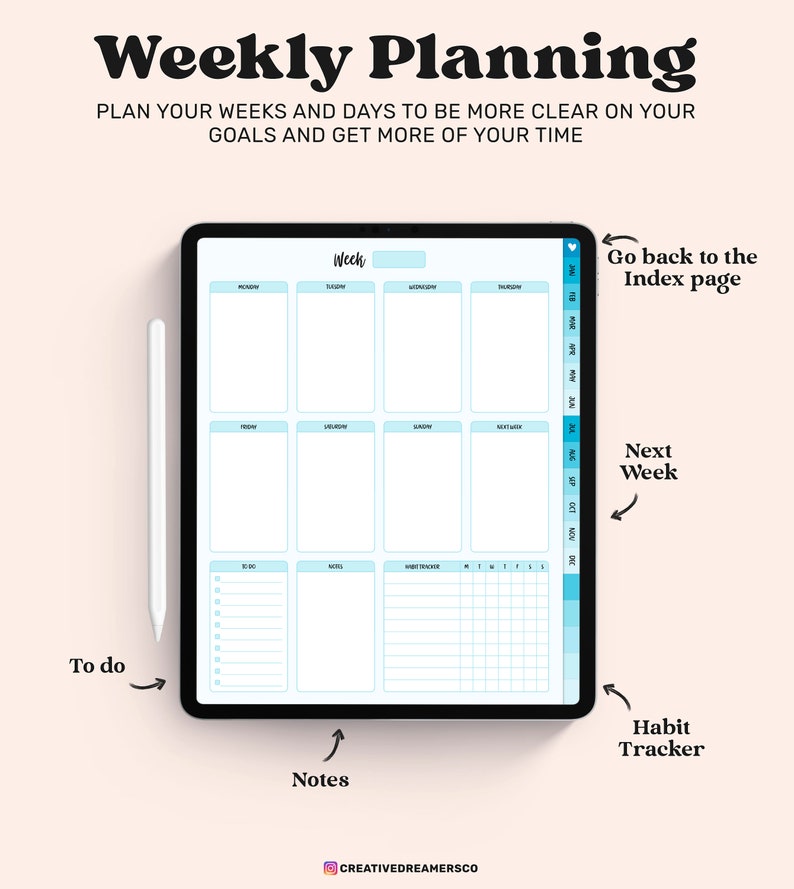 Blue Undated Goodnotes Planner, Floral Digital Planner, iPad Planner ...
