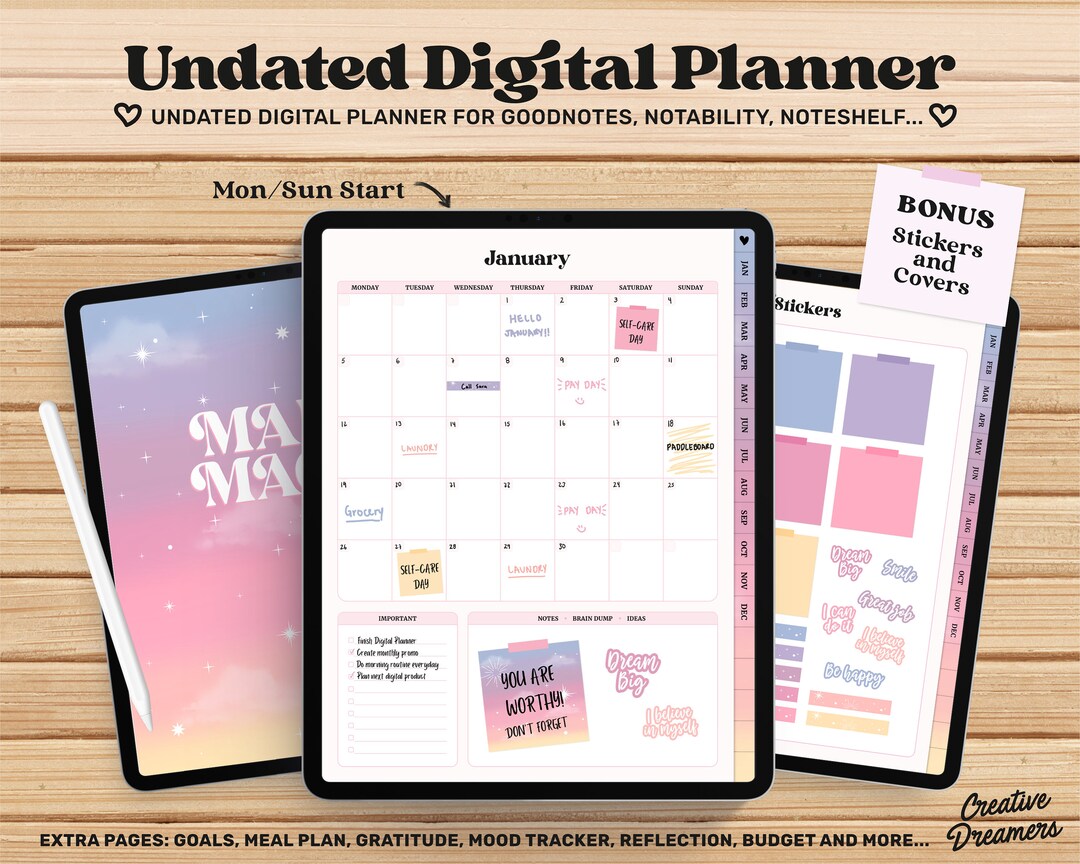 Undated Good Notes Planner, iPad Planner Pdf, Monthly Digital Planner ...