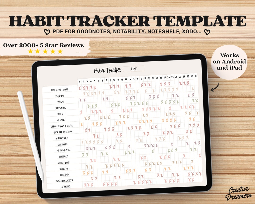 Goodnotes Template, Monthly Habit Tracker, Daily Habit Planner, iPad ...