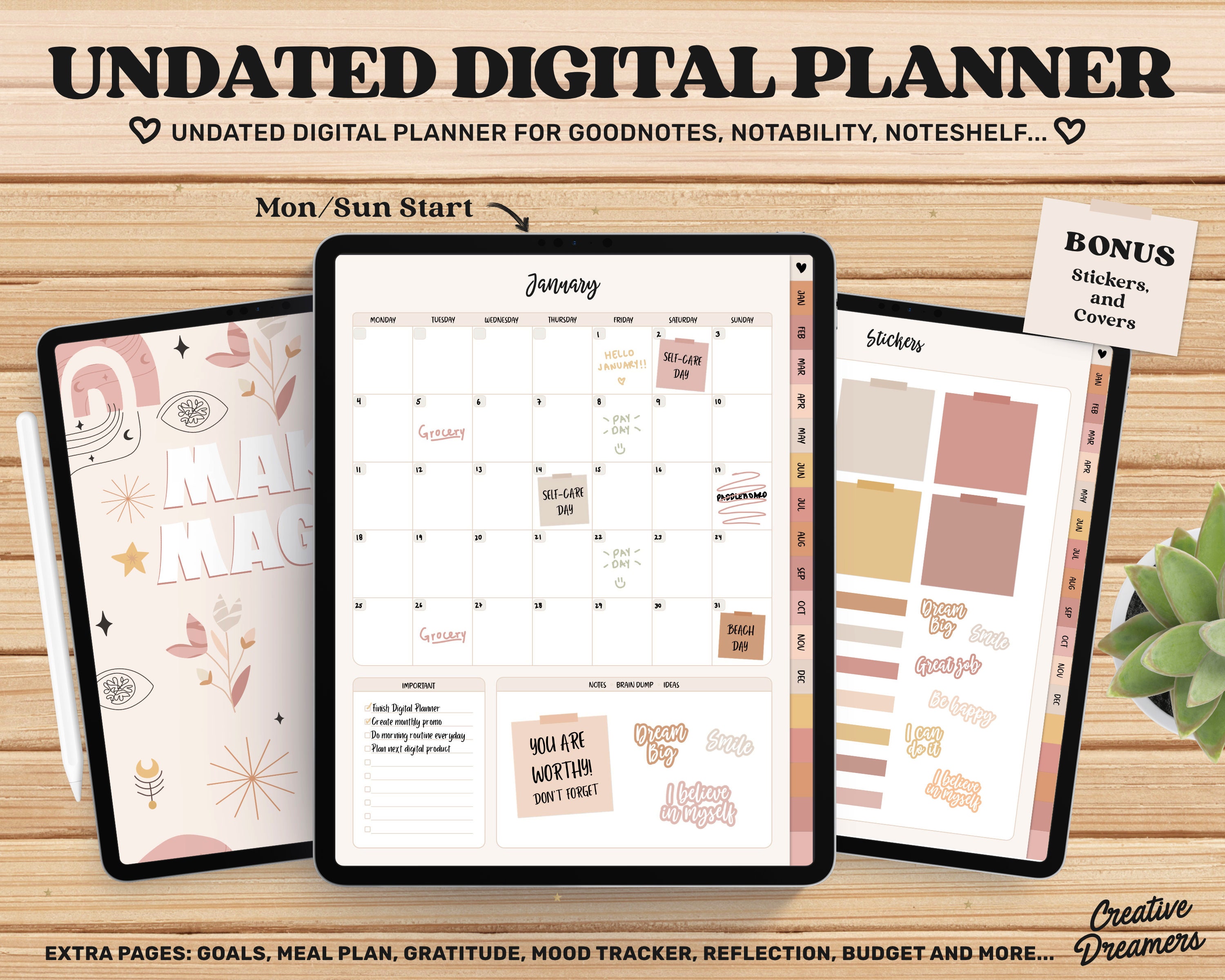 Digital Planner Bundle Portrait Digital Planner Monthly - Etsy