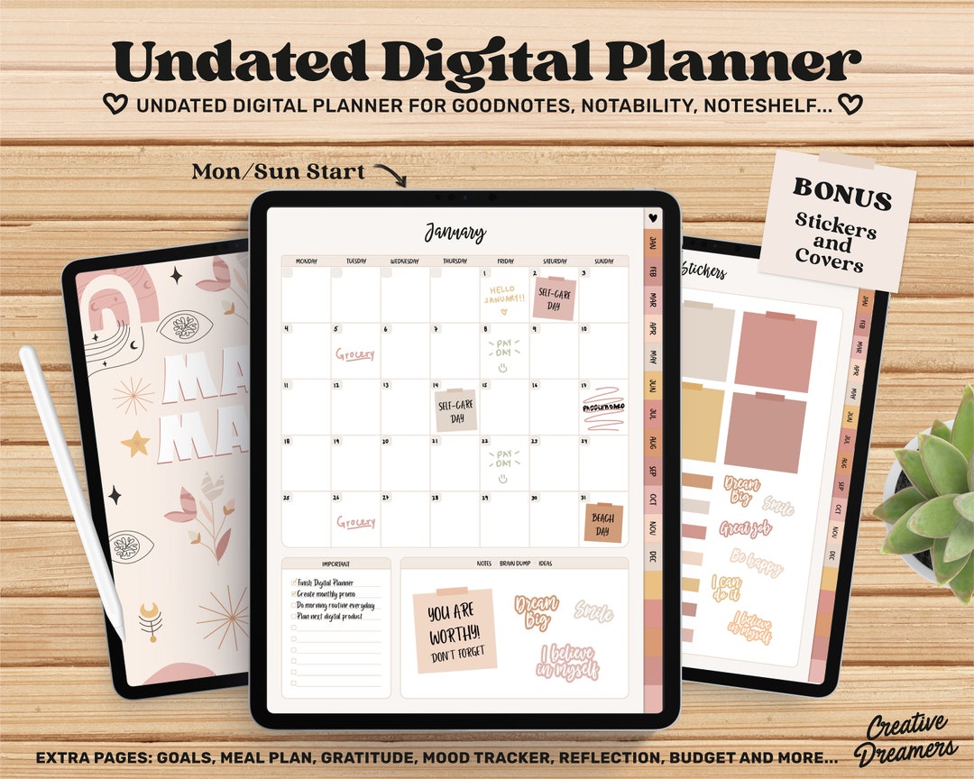 IPad Planner Digital, Pink Digital Planner Undated, Goodnotes Planner ...