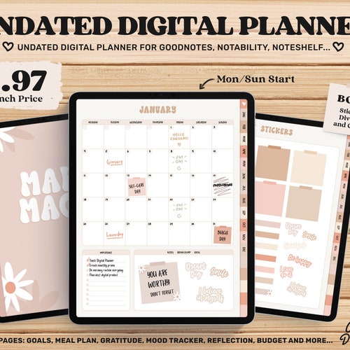 Undated Goodnotes Planner Monthly Digital Planner Goodnotes - Etsy