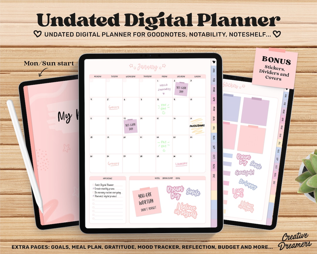IPad Planner, Undated Digital Planner Goodnotes, Notability Journal ...