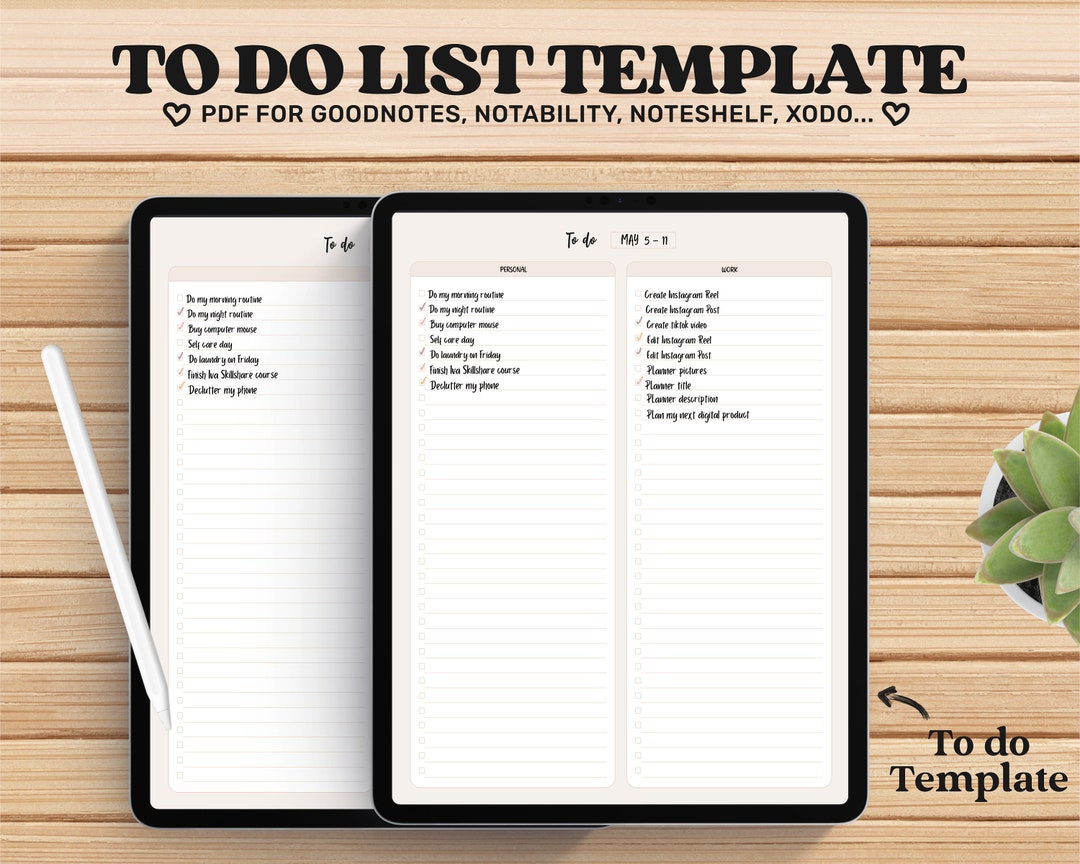 Digital to Do List Goodnotes Template, Cute iPad To-do List Pdf ...