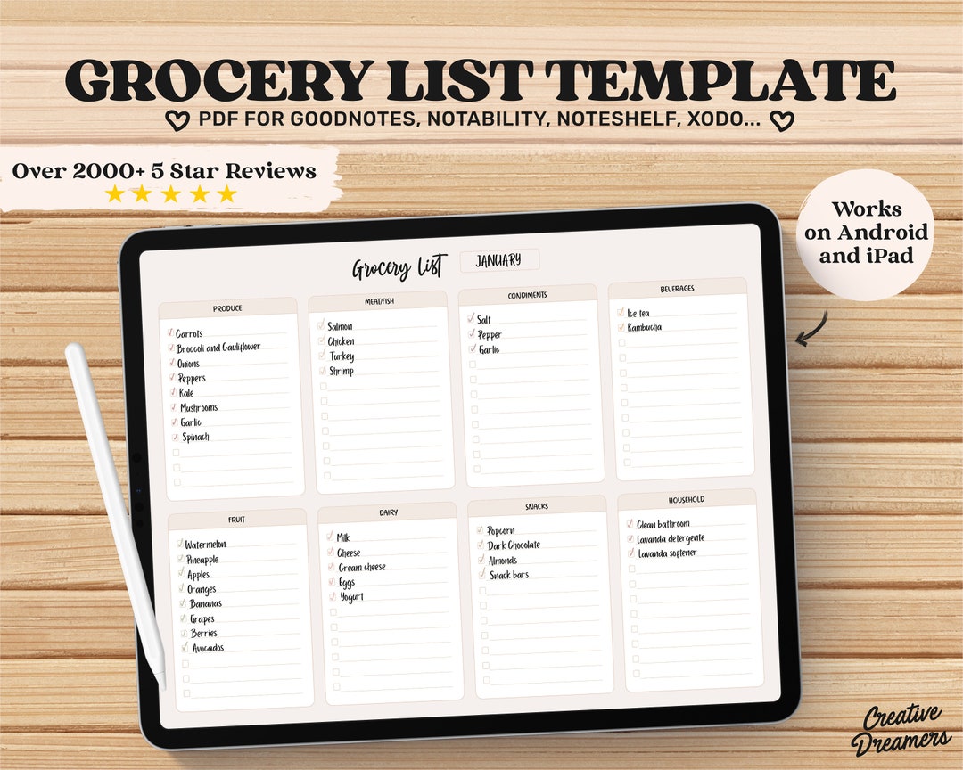 Grocery List Goodnotes Template, Digital Planner, iPad Planner, Digital ...