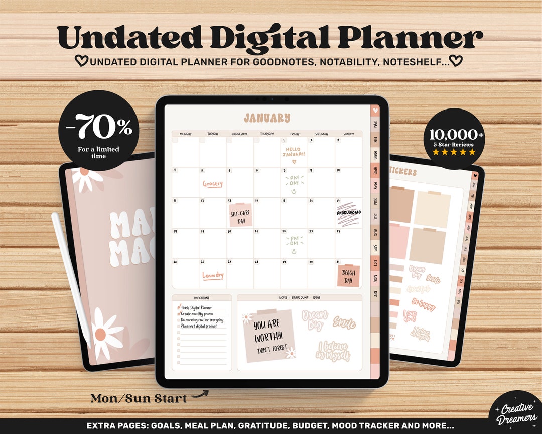 Boho Undated Goodnotes Planner, Weekly Digital Planner, Monthly Planner ...