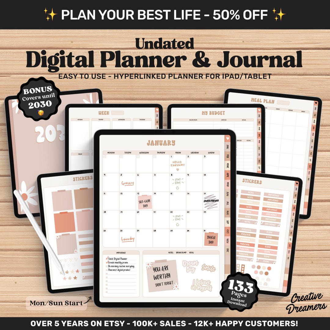 Boho Undated Goodnotes Planner, Weekly Digital Planner, Monthly Planner ...