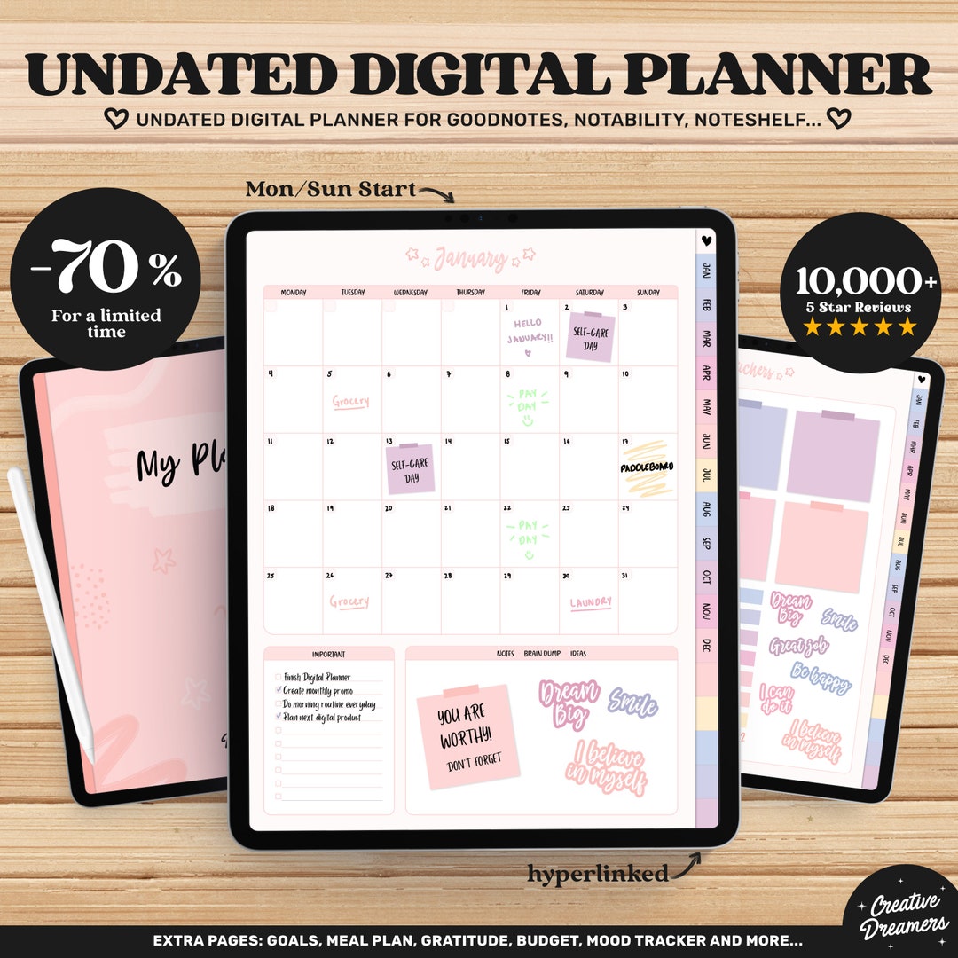 IPad Planner, Undated Digital Planner Goodnotes, Notability Journal ...