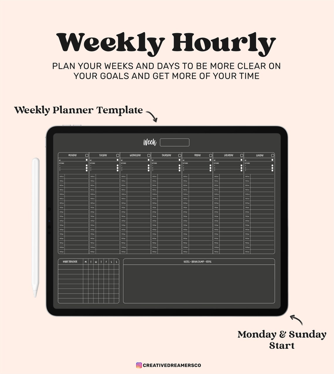 Weekly Planner Goodnotes Planner, Undated Digital Planner, Hourly ...