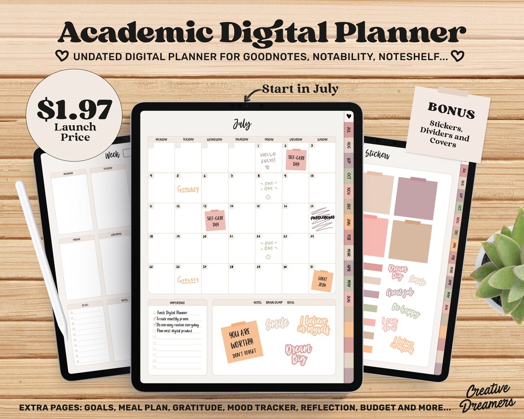 Academic Planner Digital, Undated Digital Planner, Mid Year Planner ...