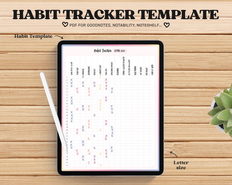 Habit Tracker Goodnotes Template PDF, Digital Journal, Cute Tracker ...