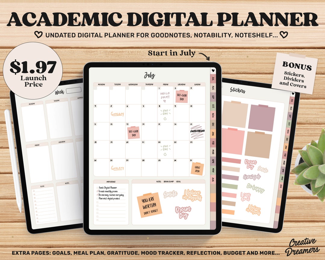 Academic Planner Digital Undated Digital Planner Mid Year - Etsy