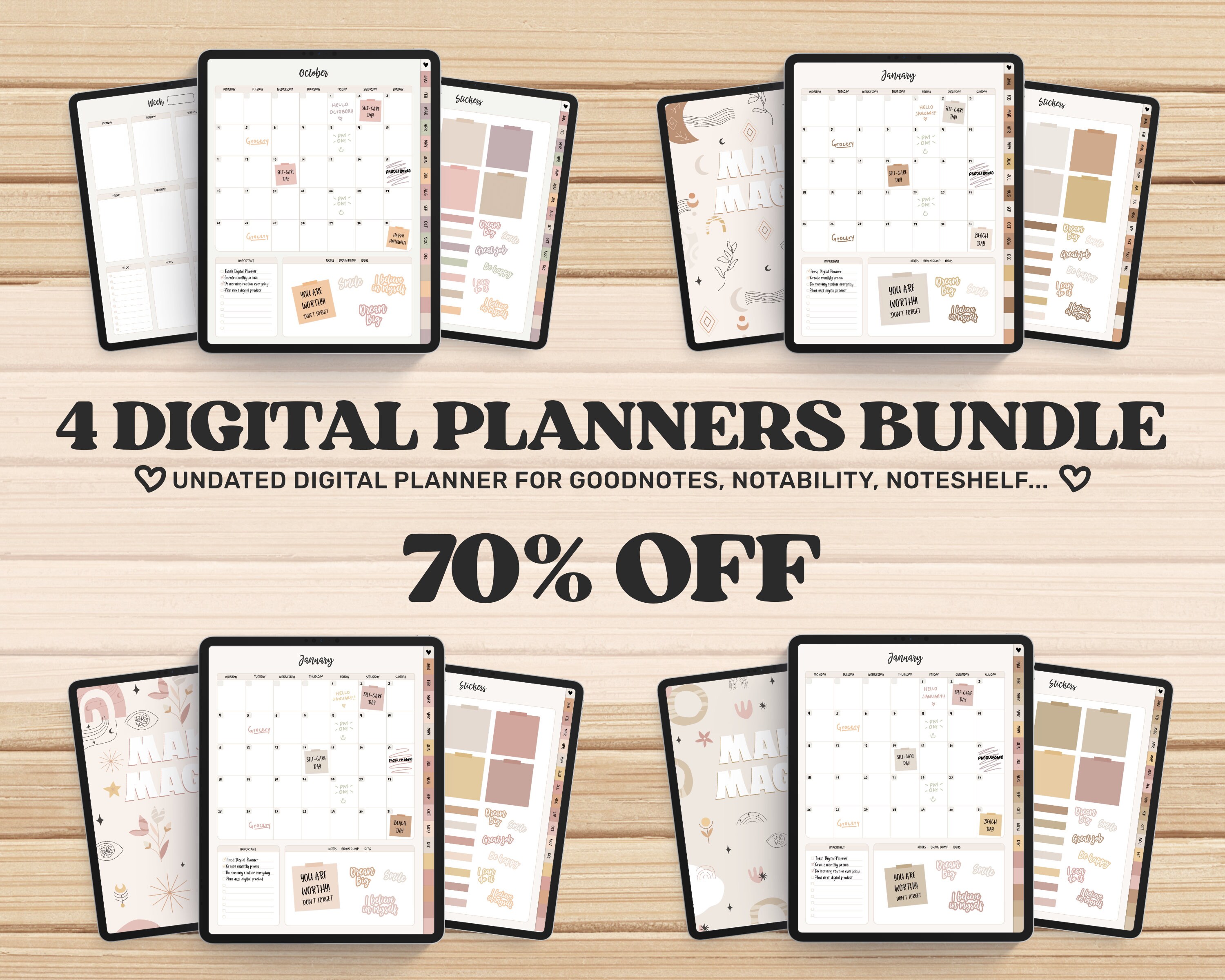 Digital Planner Bundle Portrait Digital Planner Monthly - Etsy