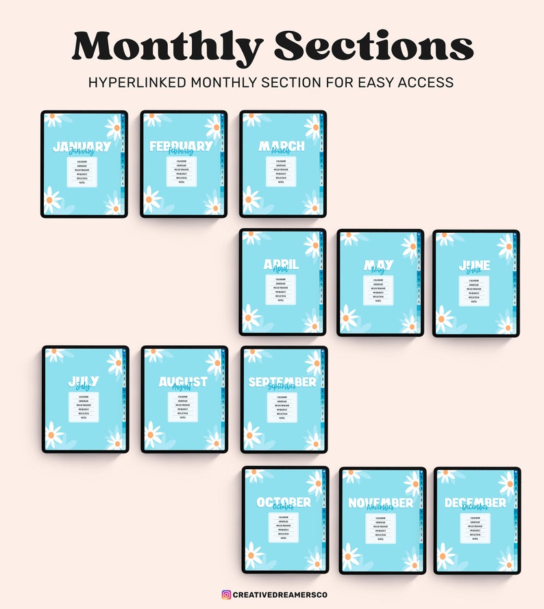 Blue Undated Goodnotes Planner, Floral Digital Planner, iPad Planner ...