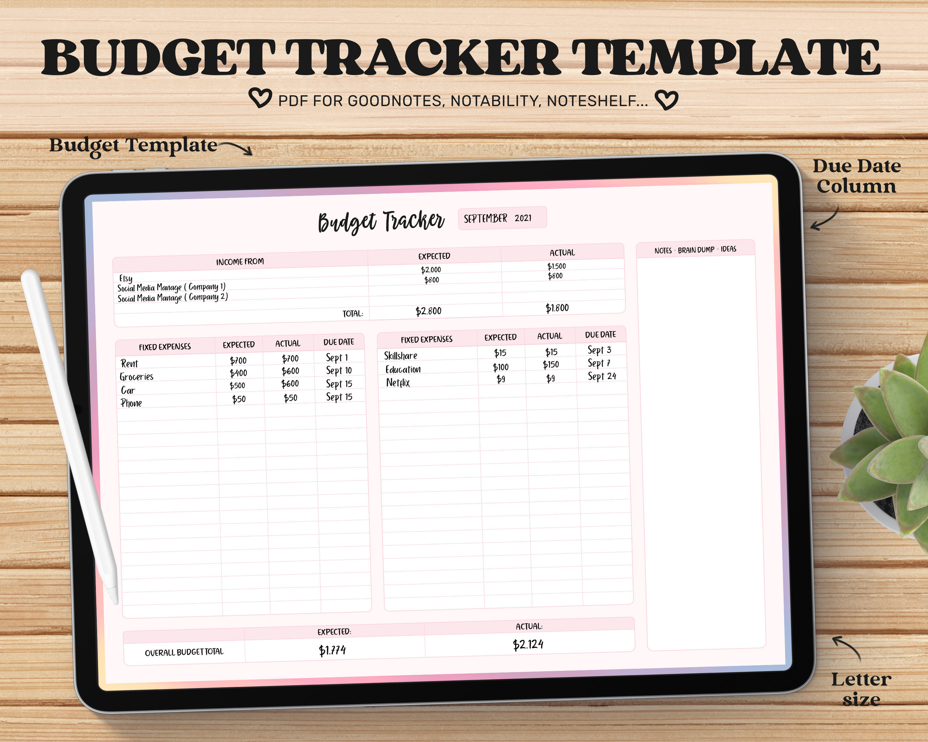 Calendars & Planners GoodNotes Noteshelf App Digital Printable Budget ...