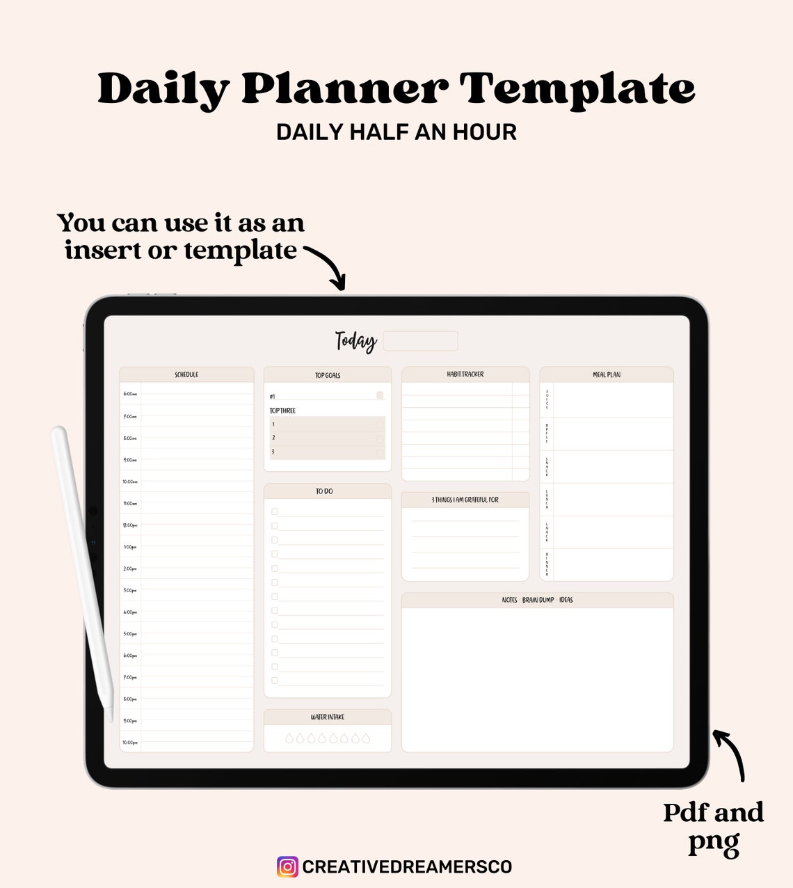 Daily Planner Goodnotes Template, Undated, Digital Planner Pdf, Hourly ...