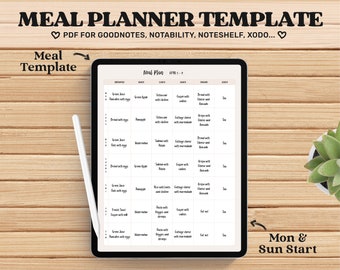 Weekly Meal Planner Goodnotes Template Pdf Download Ipad - Etsy