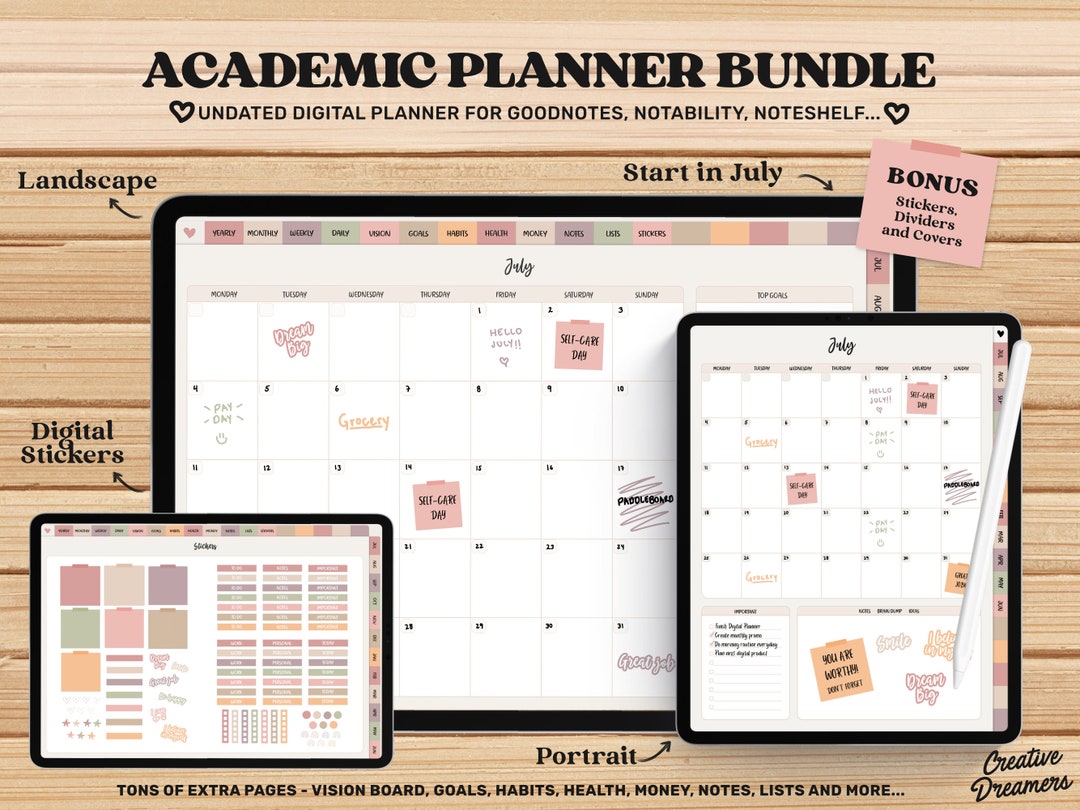 Academic Planner 2025 2026 Mid Year Digital Planner Bundle Undated ...