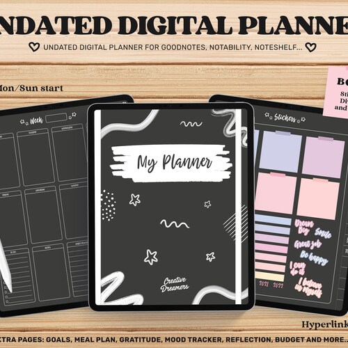 Digital Planner Goodnotes Dark Digital Planner Undated - Etsy