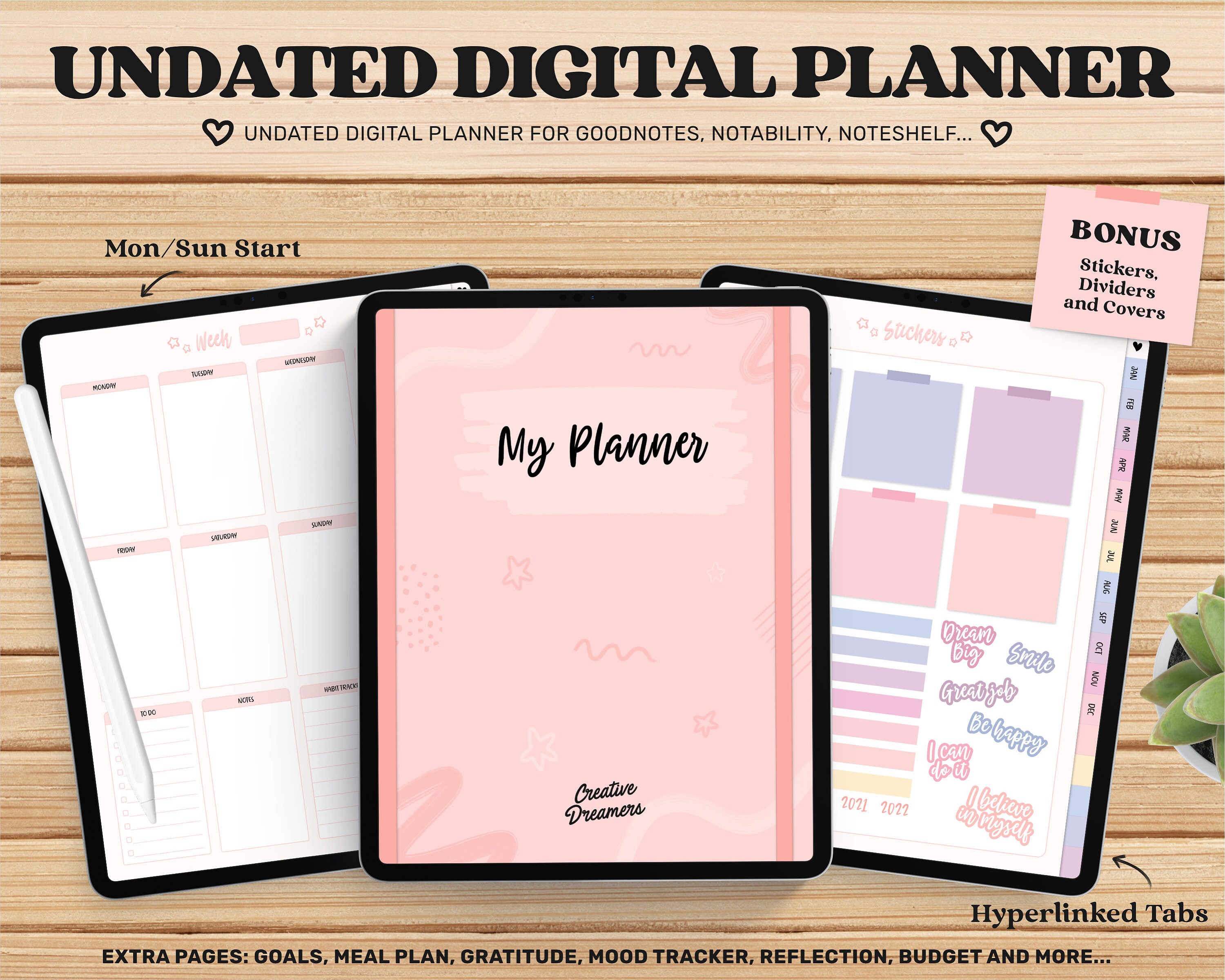 Digital Planner iPad Bundle, Goodnotes Planners, Notability, Undated ...