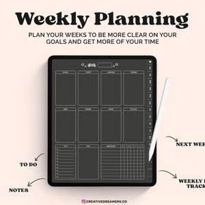 Digital Planner Goodnotes, Dark Digital Planner, Undated Digital ...
