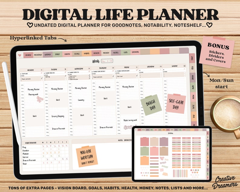 Digital Planner Ipad Goodnotes Planner Undated Digital - Etsy