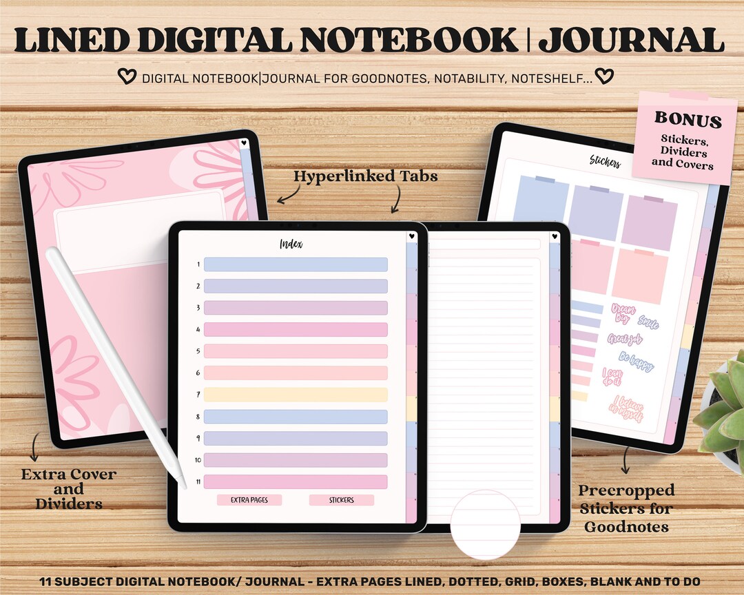 Digital Notebook, Goodnotes Template, Digital Journal Stickers ...
