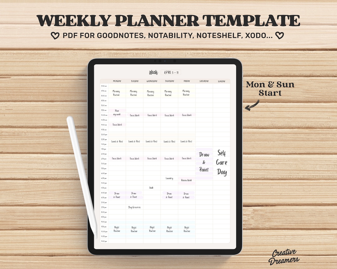 Weekly Planner Goodnotes Template, Undated, Digital Planner Pdf, Cute ...